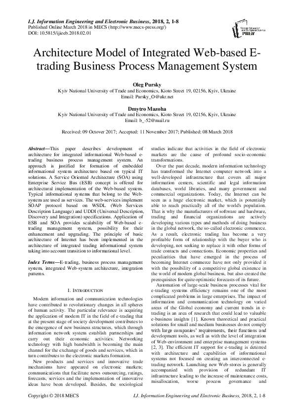 (PDF) Architecture Model of Integrated Web-based Etrading Business Process Management System
