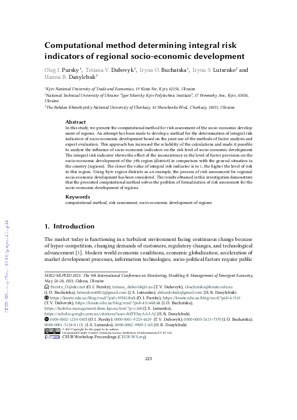 (PDF) Computational method determining integral risk indicators of regional socio-economic ...