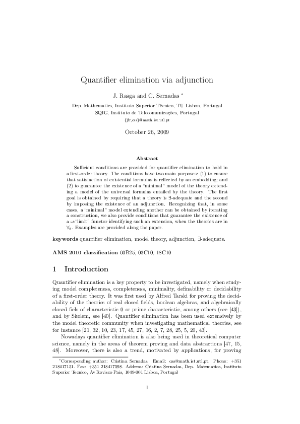 Pdf Quantifier Elimination Via Adjunction 