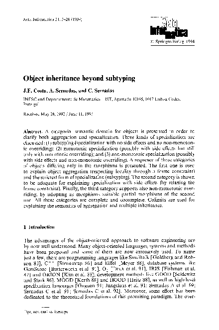 (PDF) Object inheritance beyond subtyping