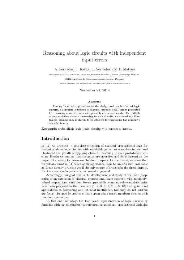 (PDF) Reasoning about logic circuits with independent input errors
