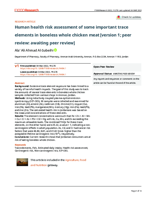 (PDF) Human health risk assessment of some important trace elements in ...