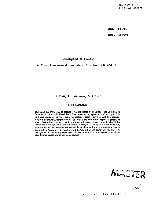 (PDF) Description of FEL3D: A three dimensional simulation code for TOK ...