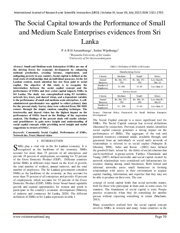 (PDF) The Social Capital towards the Performance of Small and Medium Scale Enterprises evidences ...