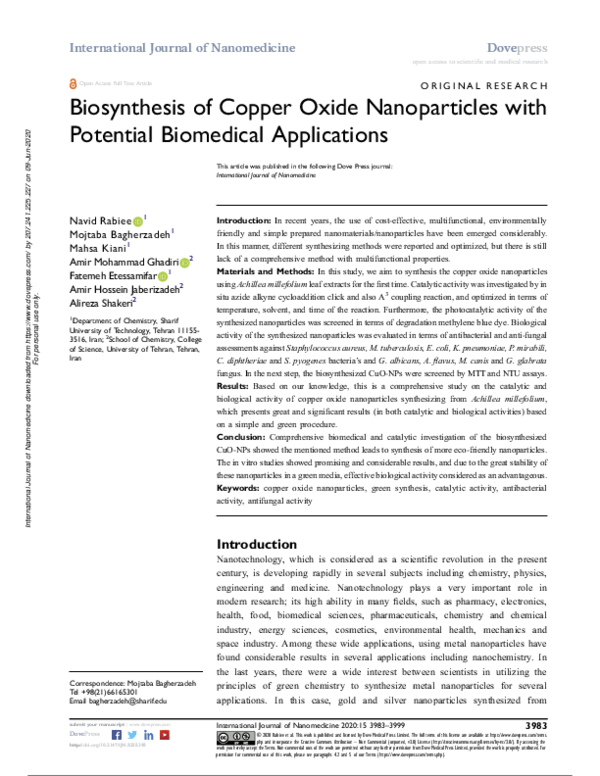(PDF) Biosynthesis of Copper Oxide Nanoparticles with Potential ...