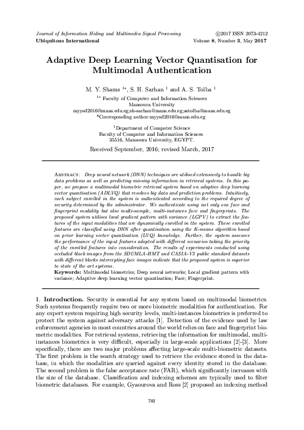 (PDF) Adaptive Deep Learning Vector Quantisation for Multimodal Authentication