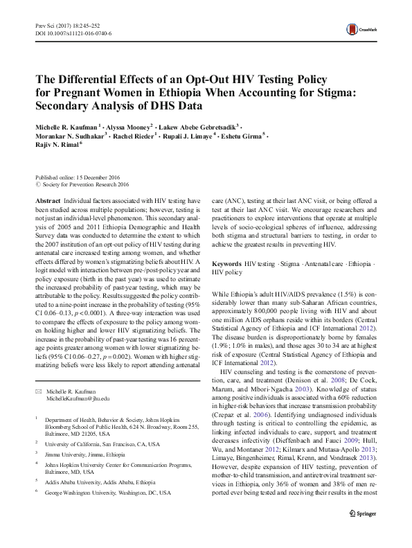 (PDF) The Differential Effects of an Opt-Out HIV Testing Policy for ...