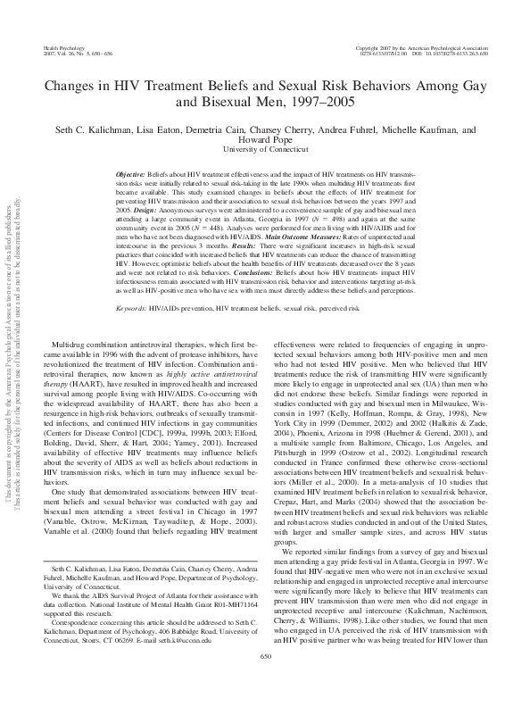 (PDF) Changes in HIV treatment beliefs and sexual risk behaviors among ...