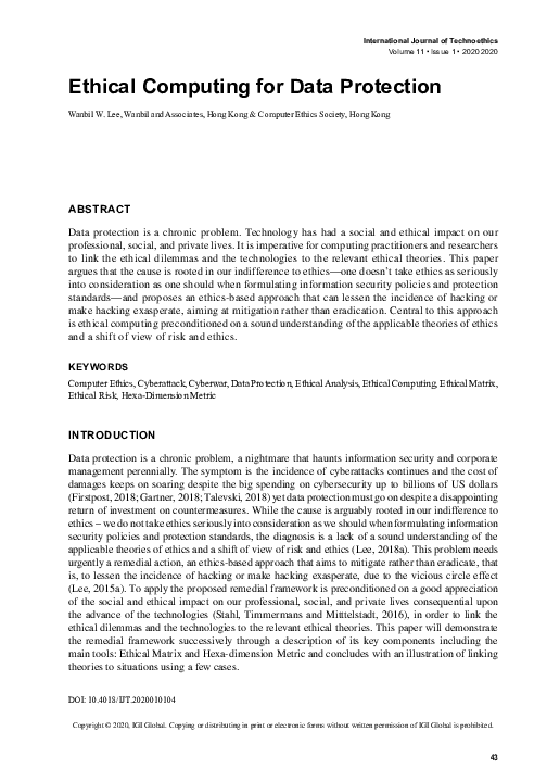 (PDF) Ethical Computing for Data Protection