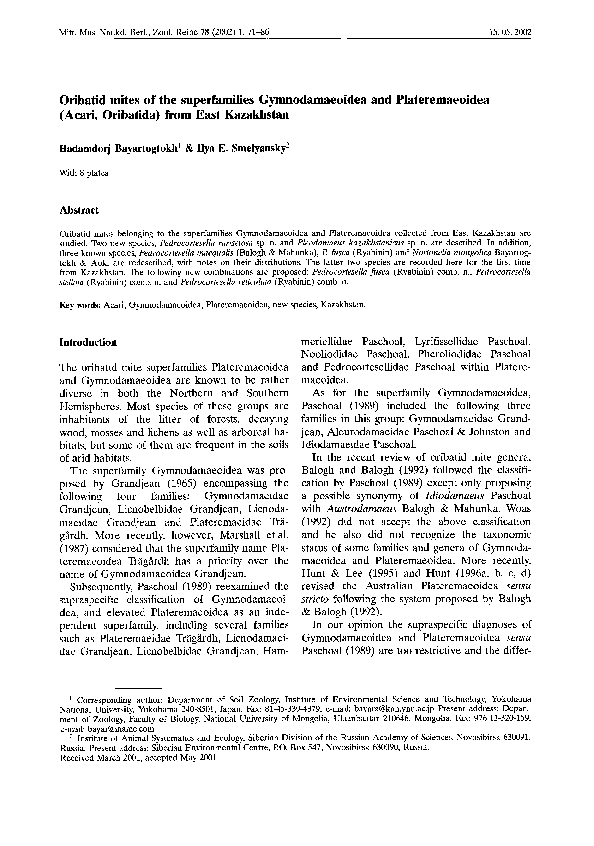 (PDF) Oribatid mites of the superfamilies Gymnodamaeoidea and ...