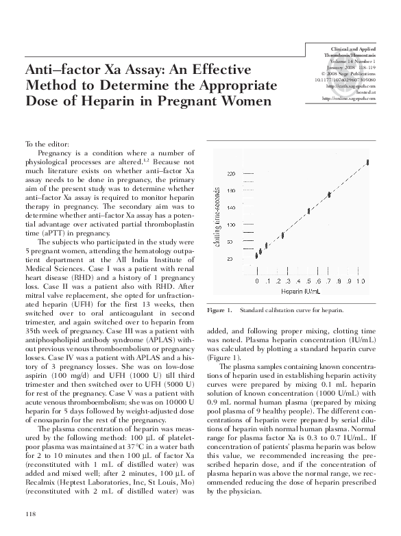 (PDF) Anti—factor Xa Assay: An Effective Method to Determine the ...
