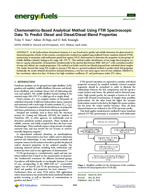 (PDF) Chemometrics-Based Analytical Method Using FTIR Spectroscopic Data To Predict Diesel and ...
