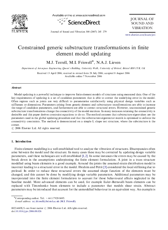 Pdf Constrained Generic Substructure Transformations In Finite Element Model Updating 