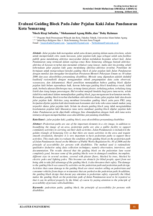 (PDF) Evaluasi Guiding Block Pada Jalur Pejalan Kaki Jalan Pandanaran ...