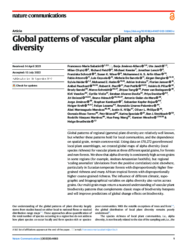 (PDF) Global patterns of vascular plant alpha diversity