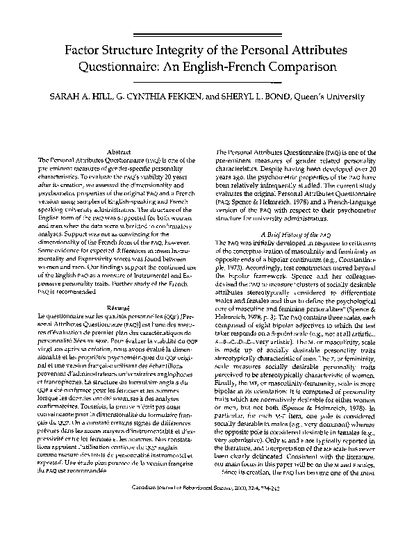 (PDF) Factor structure integrity of the Personal Attributes ...