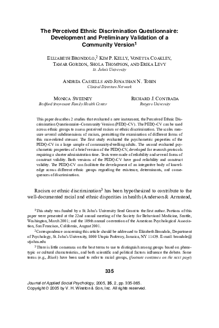(PDF) The Perceived Ethnic Discrimination Questionnaire: Development ...