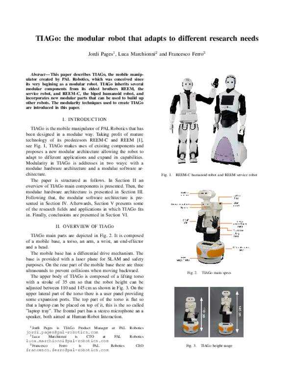 (PDF) TIAGo: the modular robot that adapts to different research needs