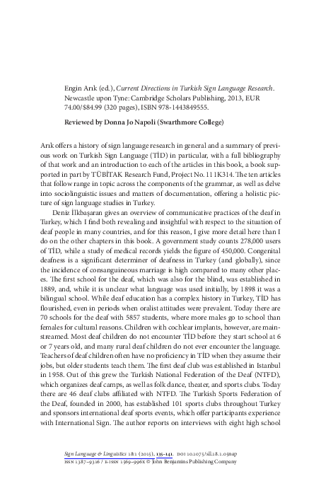 (PDF) Engin Arık (ed.), Current Directions in Turkish Sign Language ...