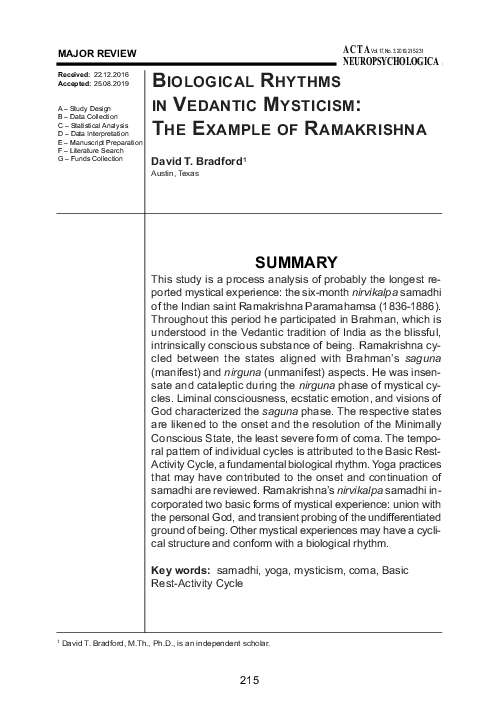 (PDF) Biological Rhythms in Vedantic Mysticism: The Example of Ramakrishna