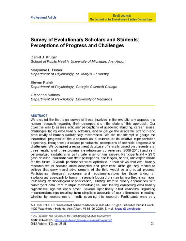 (PDF) Survey of evolutionary scholars and students: Perceptions of ...