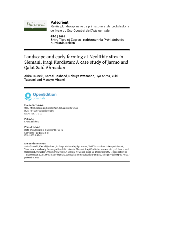 (PDF) Landscape and early farming at Neolithic sites in Slemani, Iraqi ...