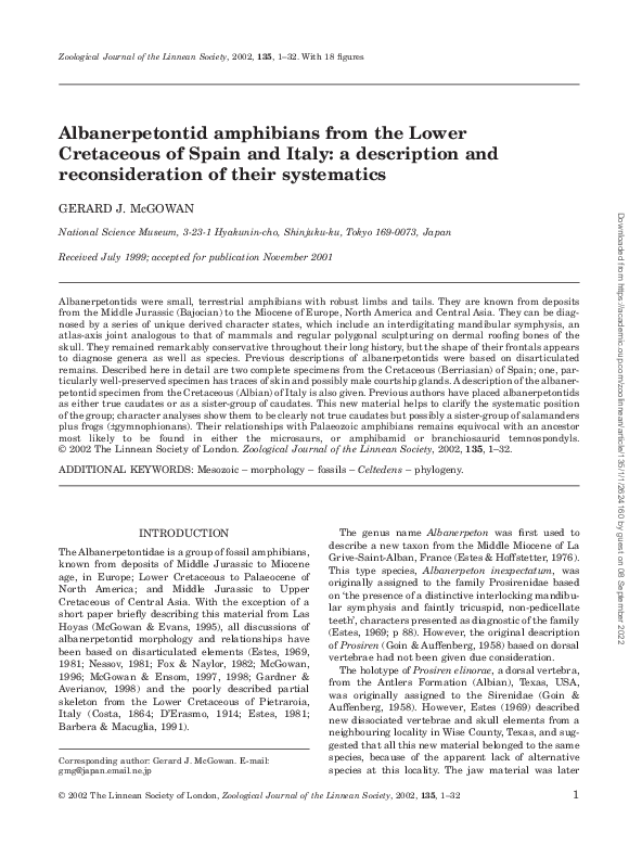 (PDF) Albanerpetontid amphibians from the Lower Cretaceous of Spain and ...