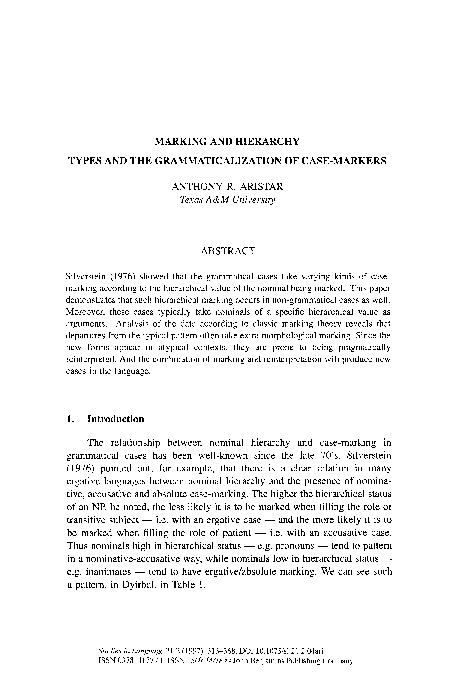 (PDF) Marking and Hierarchy Types and the Grammaticalization of Case ...