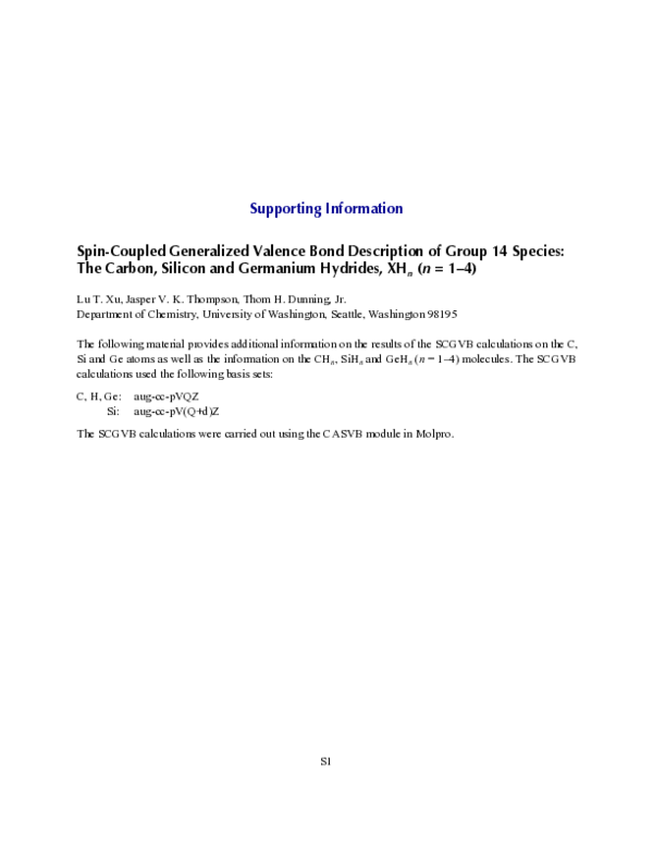 (PDF) Spin-Coupled Generalized Valence Bond Description of Group 14 ...