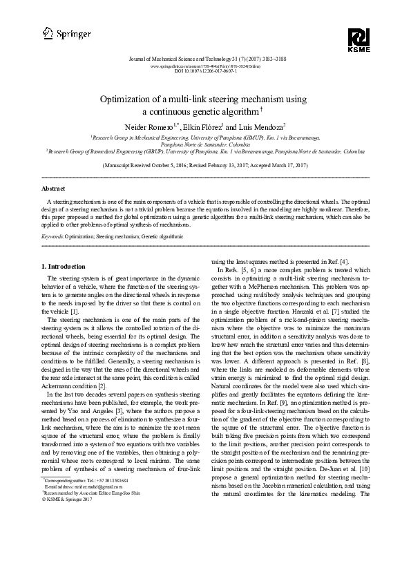 (PDF) Optimization of a multi-link steering mechanism using a continuous genetic algorithm ...