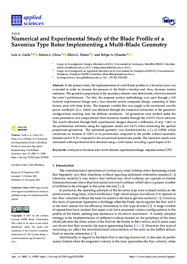 (PDF) Numerical and Experimental Study of the Blade Profile of a ...