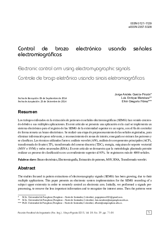 (PDF) Electronic control arm using electromyographic signals Controle ...
