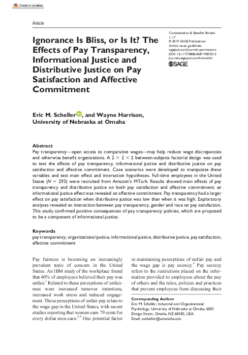 (PDF) Ignorance Is Bliss, or Is It? The Effects of Pay Transparency ...