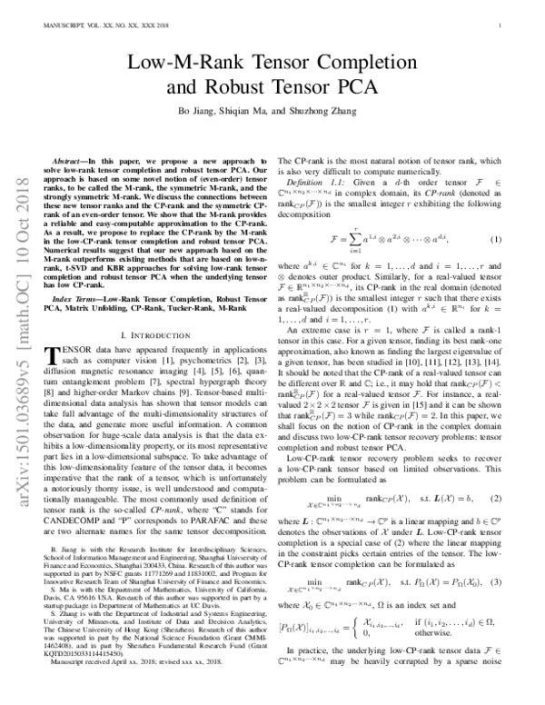 (PDF) New Ranks for Even-Order Tensors and Their Applications in Low-Rank Tensor Optimization