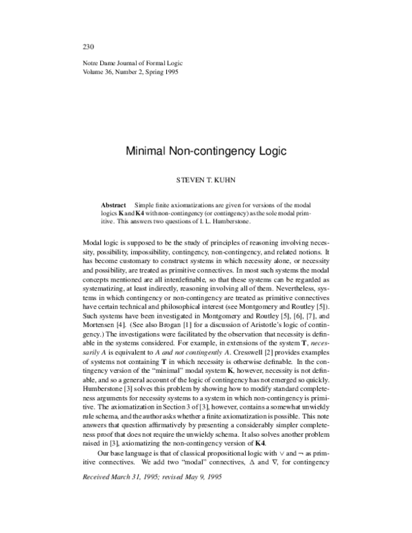 (PDF) Minimal Non-contingency Logic