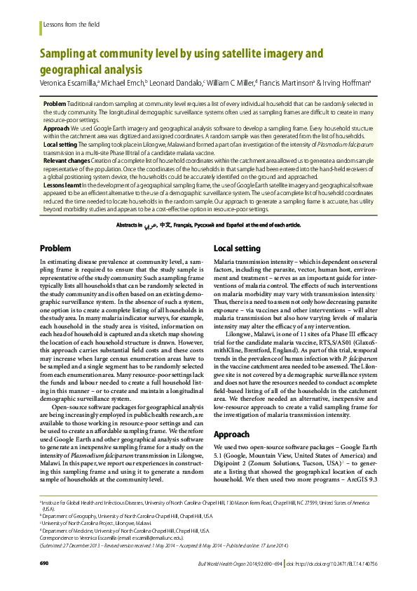 (PDF) Sampling at community level by using satellite imagery and ...