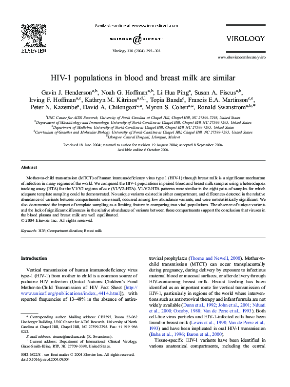 (PDF) HIV-1 populations in blood and breast milk are similar