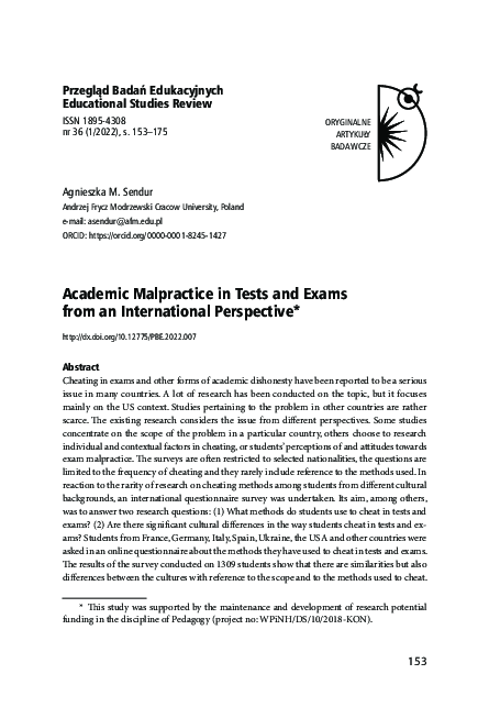 (PDF) Academic Malpractice in Tests and Exams from an International ...
