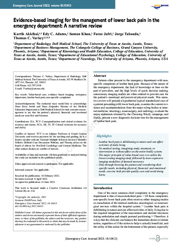 (PDF) Evidence-based imaging for the management of lower back pain in ...