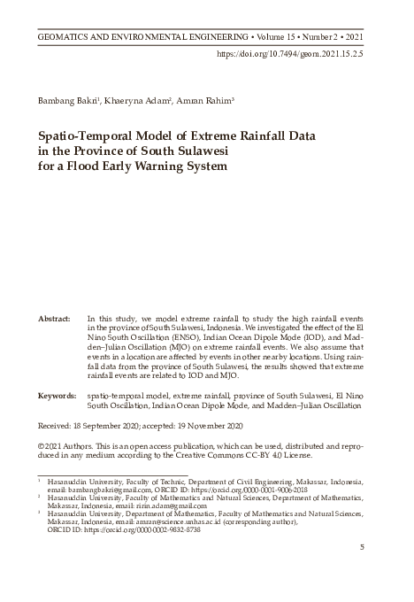 (PDF) Spatio‑Temporal Model of Extreme Rainfall Data in the Province of South Sulawesi for a ...
