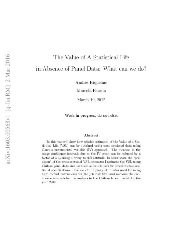 (PDF) The Value of A Statistical Life in Absence of Panel Data: What ...