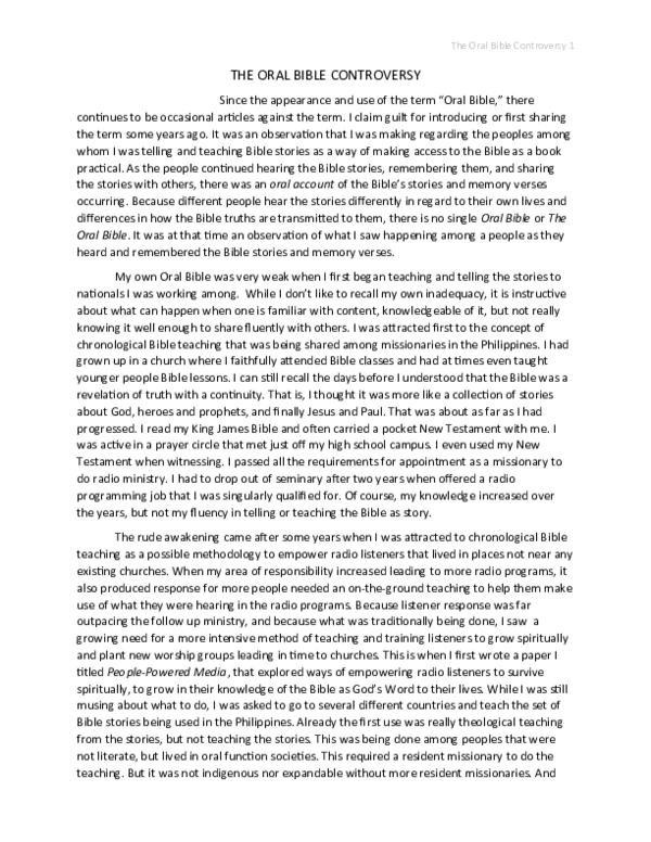 (DOC) THE ORAL BIBLE CONTROVERSY