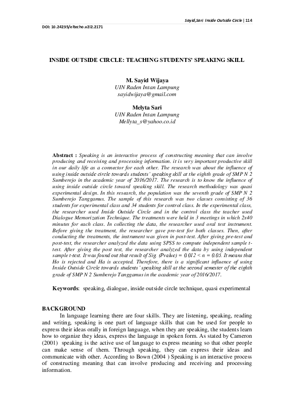(PDF) Inside Outside Circle: Teaching Students’ Speaking Skill