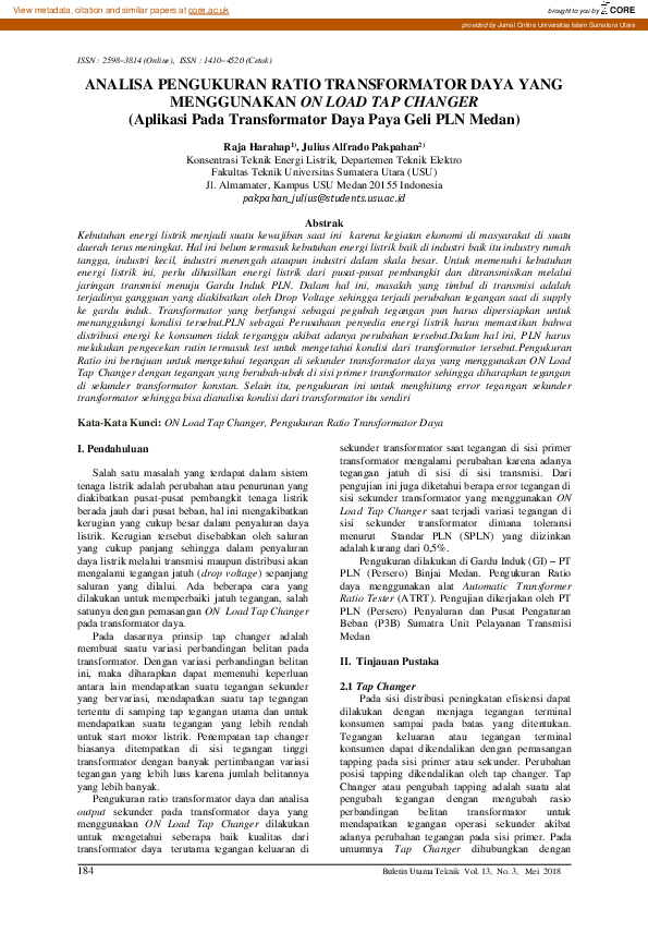 (PDF) ANALISA PENGUKURAN RATIO TRANSFORMATOR DAYA YANG MENGGUNAKAN ON ...