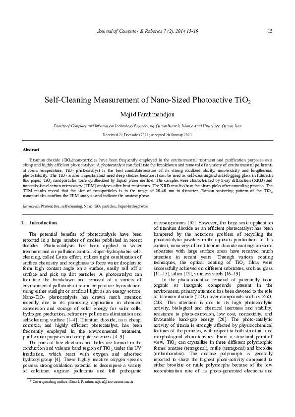 Pdf Self Cleaning Tio2 Nanoscale Photocatalysts
