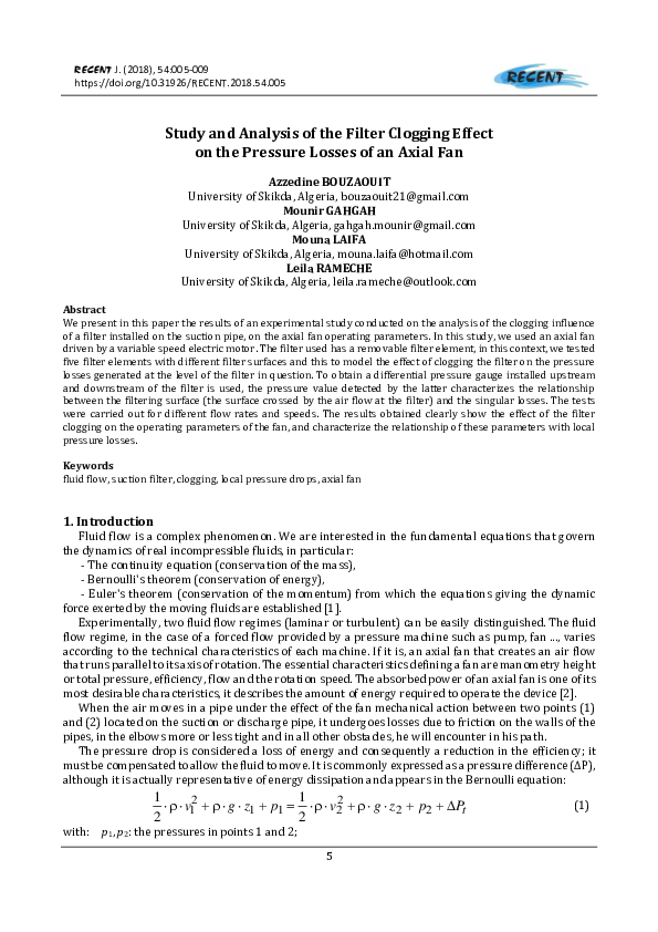 (PDF) Study and Analysis of the Filter Clogging Effect on the Pressure ...