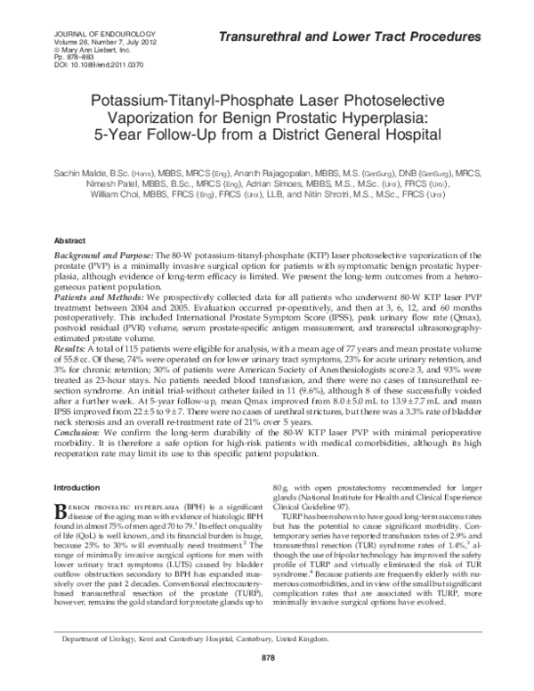 (PDF) Potassium-Titanyl-Phosphate Laser Photoselective Vaporization for ...
