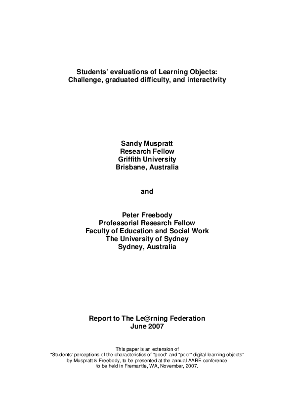 (PDF) Students’ evaluations of Learning Objects: Challenge, graduated ...
