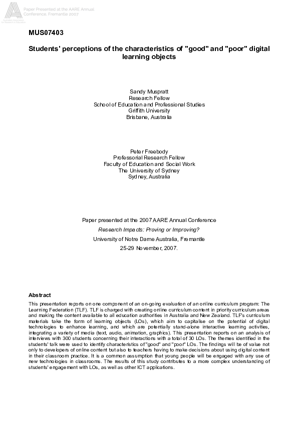 (PDF) Students' perceptions of the characteristics of" good" and" poor ...