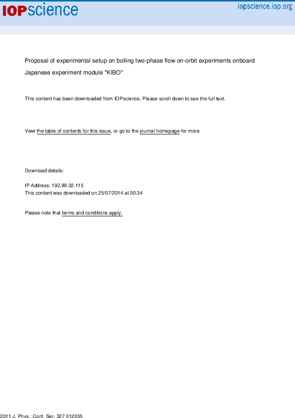 Pdf Proposal Of Experimental Setup On Boiling Two Phase Flow On Orbit